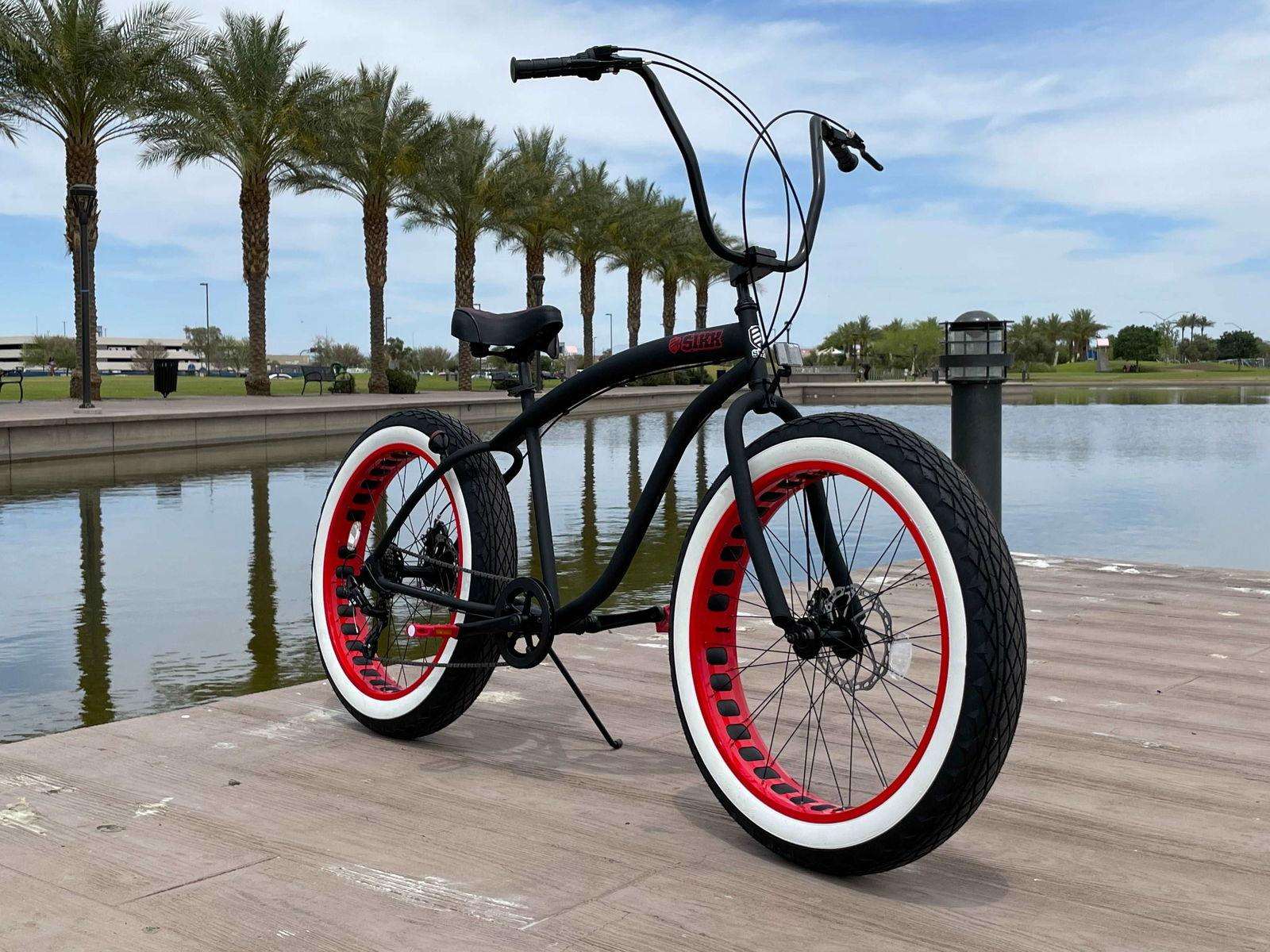 SIKK UFO Fat Tire 7 Speed Flat Black w Red Whitewall Tires – SIKK BICYCLES
